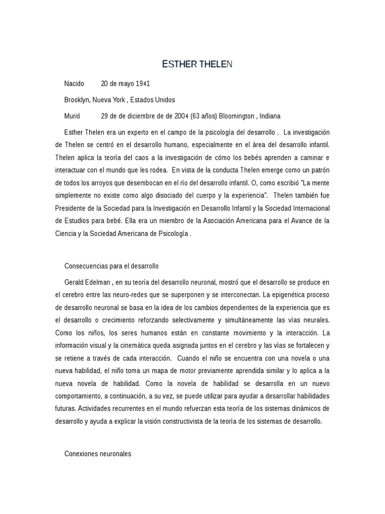Teoría de Sistemas Dinámicos de Esther Thelen | PDF | Movimiento ...
