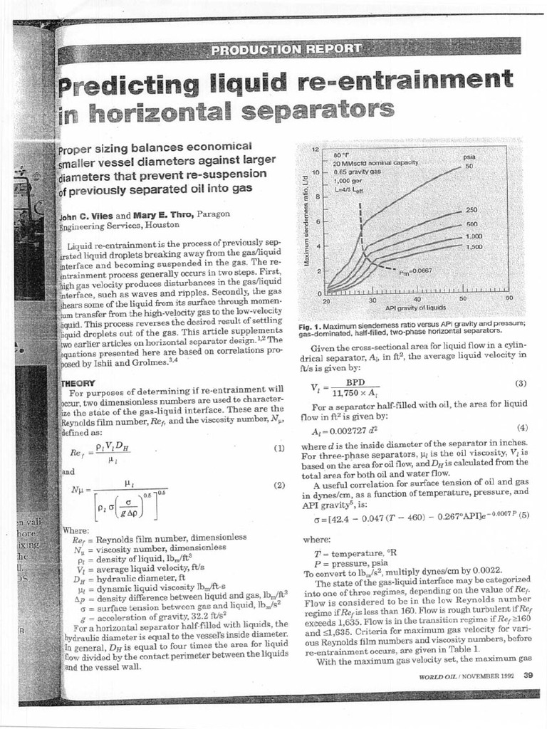 Predicting Liquid Re-Entrainment in Horizontal Separators | PDF