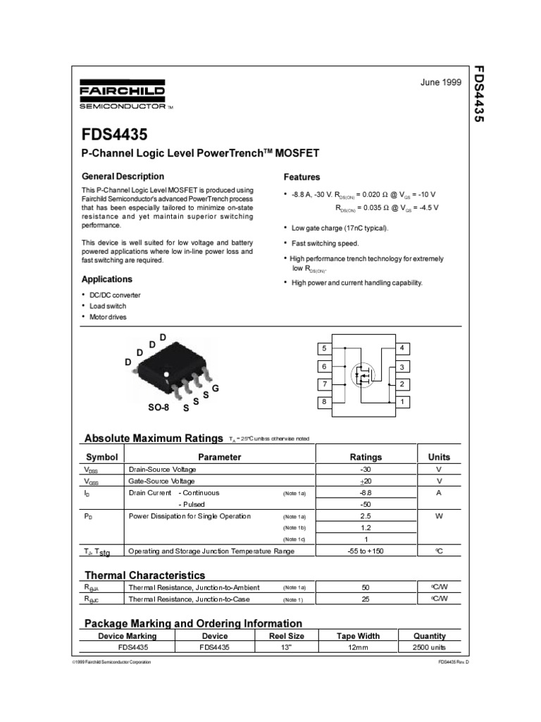 FDS4435 P-Channel Logic Level PowerTrench MOSFET - MicrIC | PDF ...