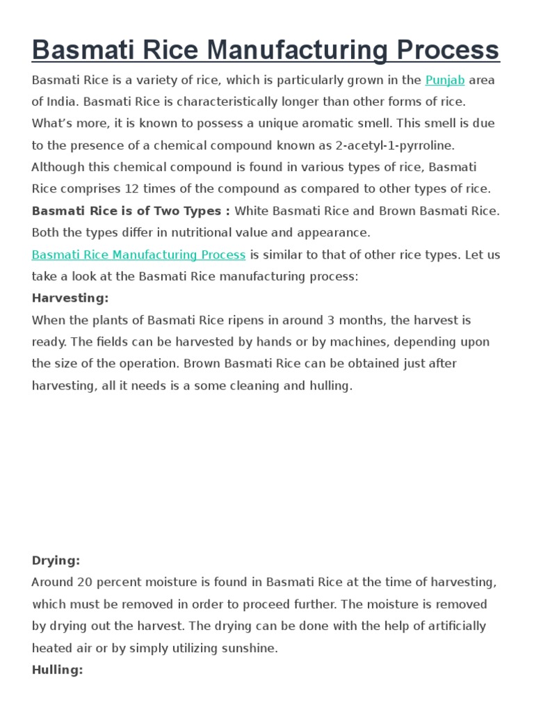 Basmati Rice Manufacturing Process | PDF | Rice | Staple Foods