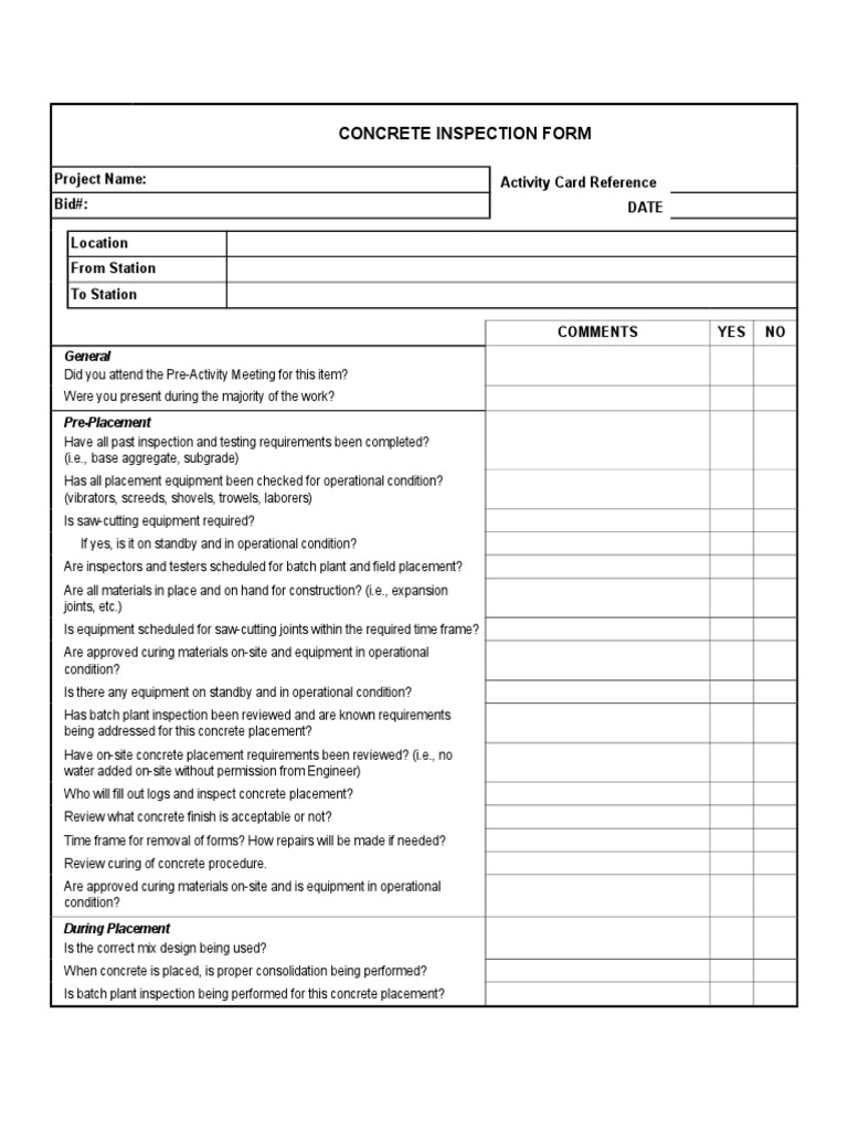 CCPW QC 504 Concrete Inspection Form | Concrete | Industries