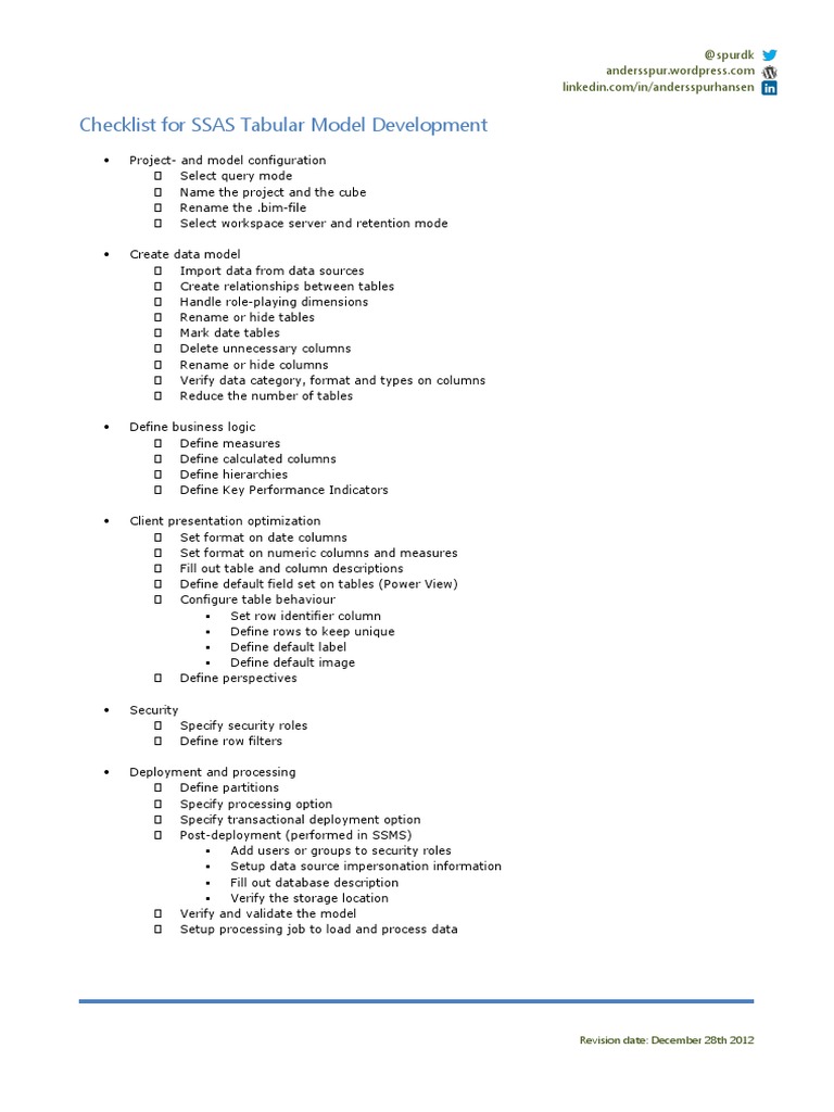 Checklist For Ssas Tabular Model Development | PDF Checklist For Ssas Tabular Model Development | PDF