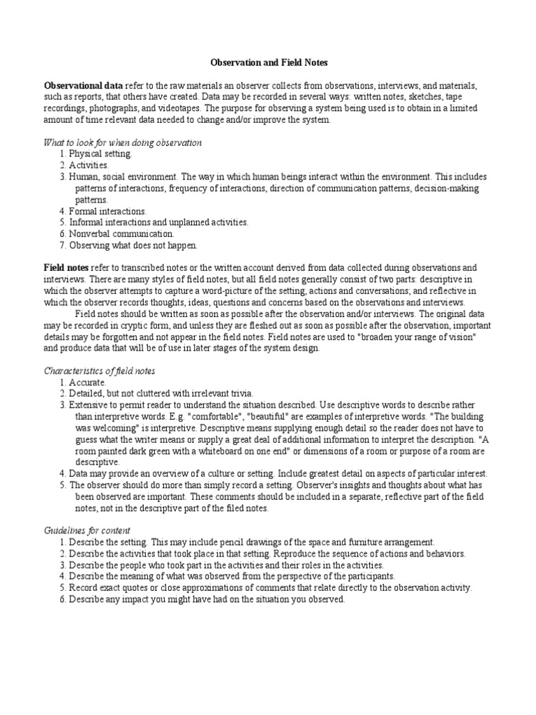 Observation and Field Notes | Data | Communication | Free 30-day Trial ...