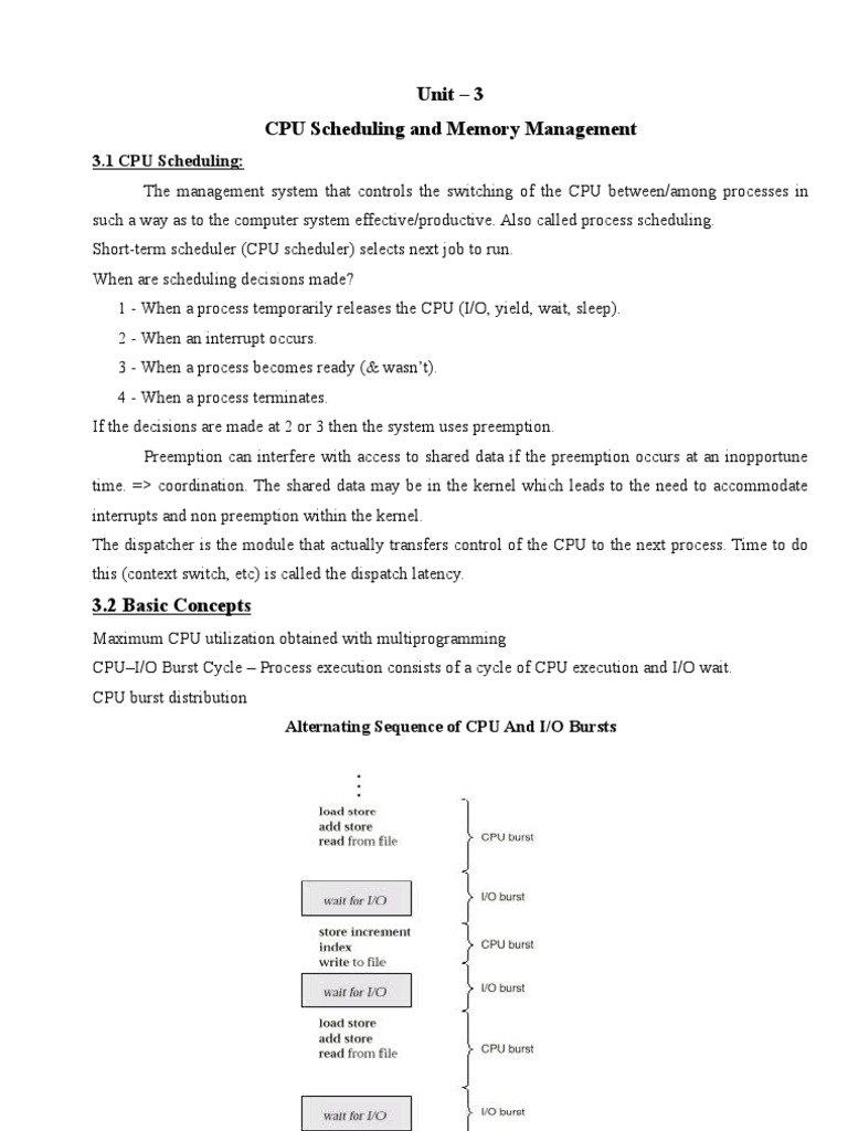 Unit - 3 CPU Scheduling and Memory Management | PDF | Scheduling (Computing) | Computer Data Storage