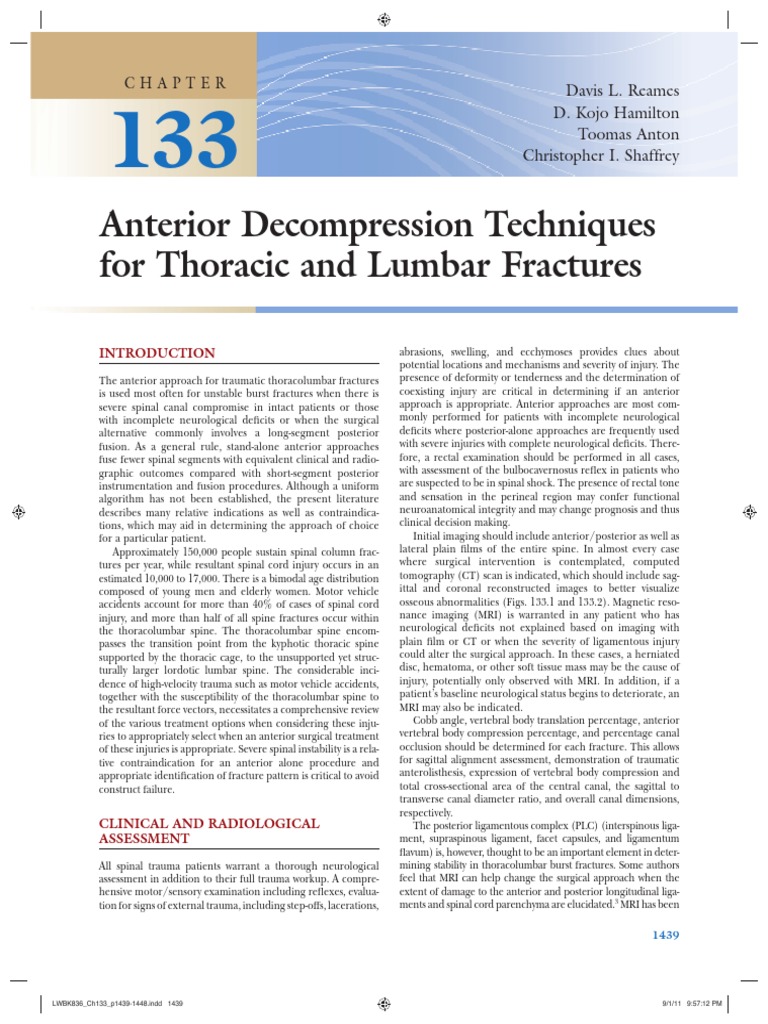 Anterior Decompression Techniques For Thoracic and Lumbar Fractures ...