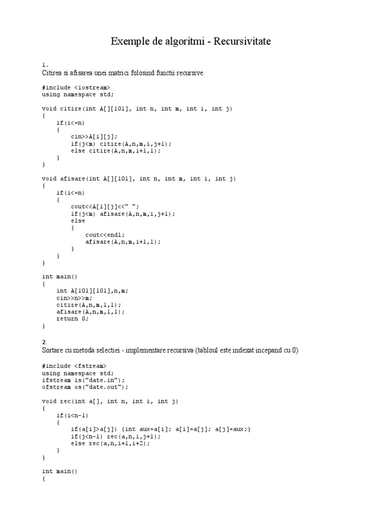 Exemple Algoritmi Recursivi PDF | PDF | Teaching Methods & Materials ...