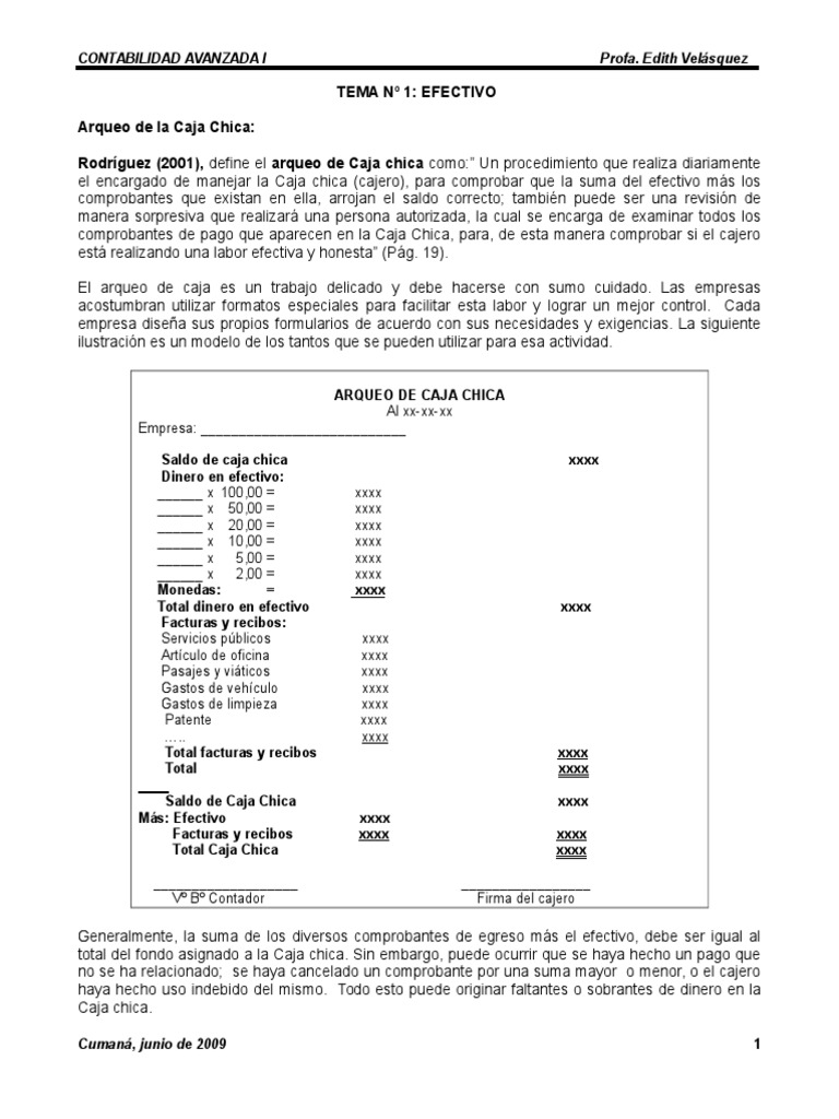 Arqueo de Caja Chica: Procedimientos y Ejemplos | PDF | Dinero | Bancos