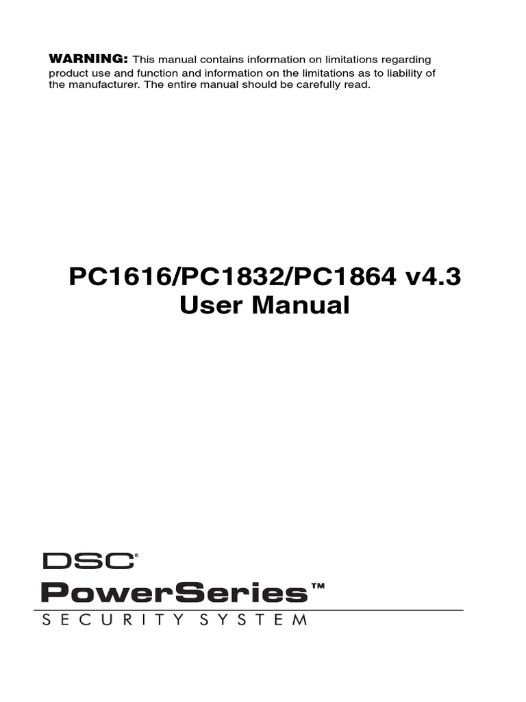 PC1616/PC1832/PC1864 v4.3 User Manual: Warning | PDF
