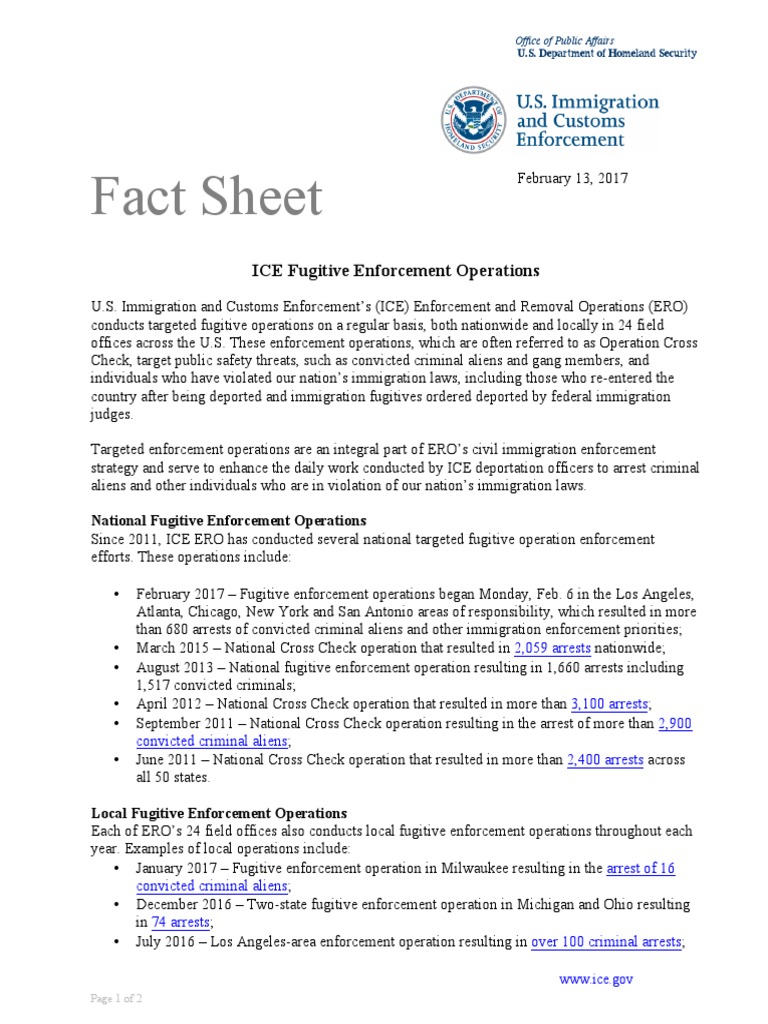ICE MEMO: Fugitive Enforcement Operations | PDF | U.S. Immigration And ...