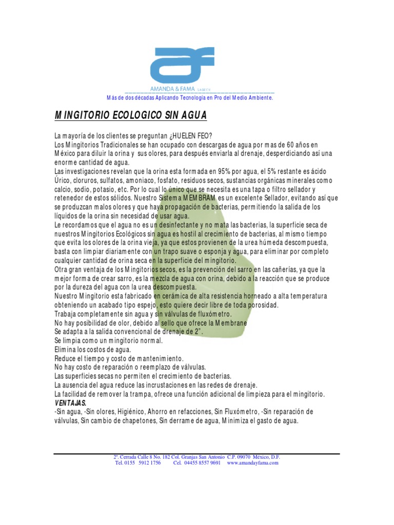 Carta Presentacion Mingitorios Secos Amanda Fama | PDF | Orina | Agua
