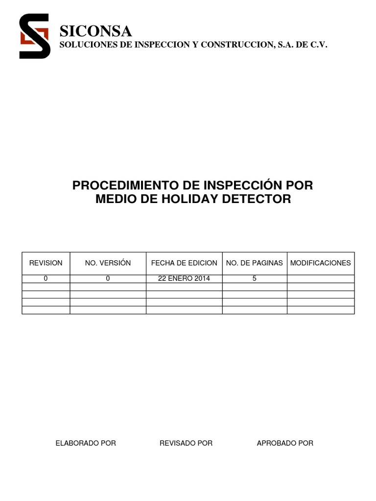 Procedimiento de Holiday Detector | PDF | Revestimiento | Electrodo