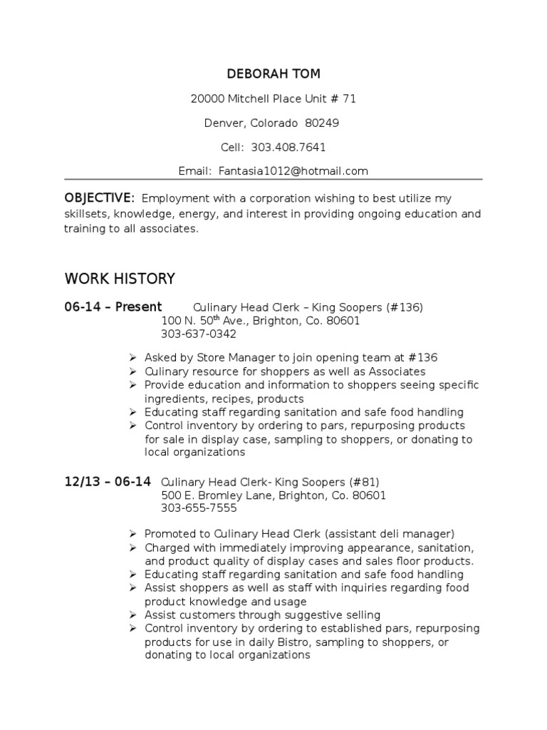 Deborah Tom Resume | PDF | Chef | Inventory