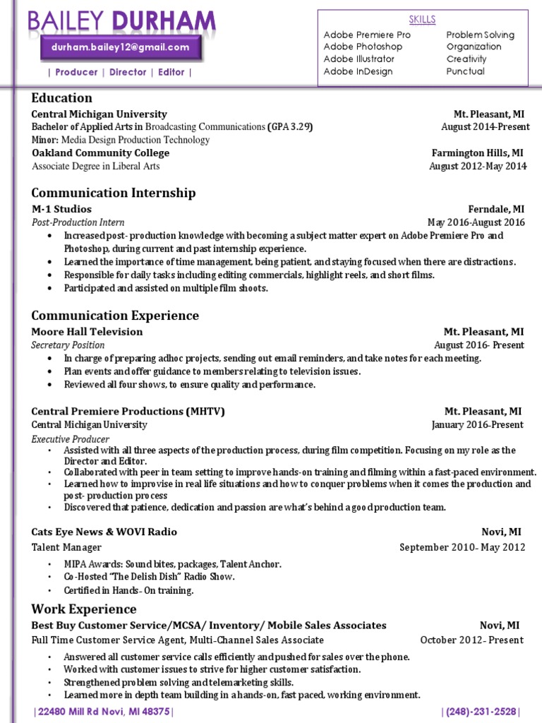 Bailey Durham Resume 2017 Final | PDF | Communication | Business