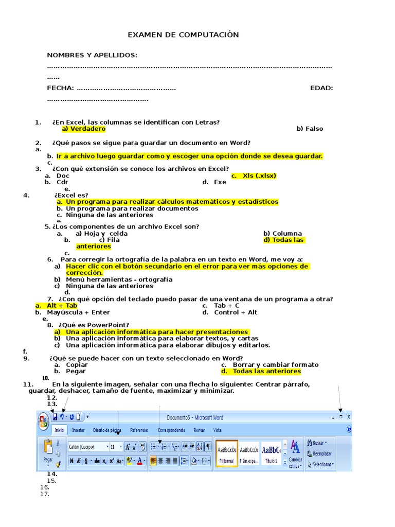 Examen de Computación | PDF | Microsoft Excel | Microsoft PowerPoint