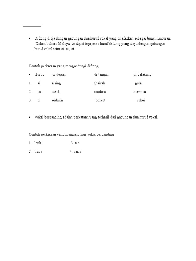 Pengertian dan Contoh Diftong | PDF | Kajian Bahasa Asing | Sains ...