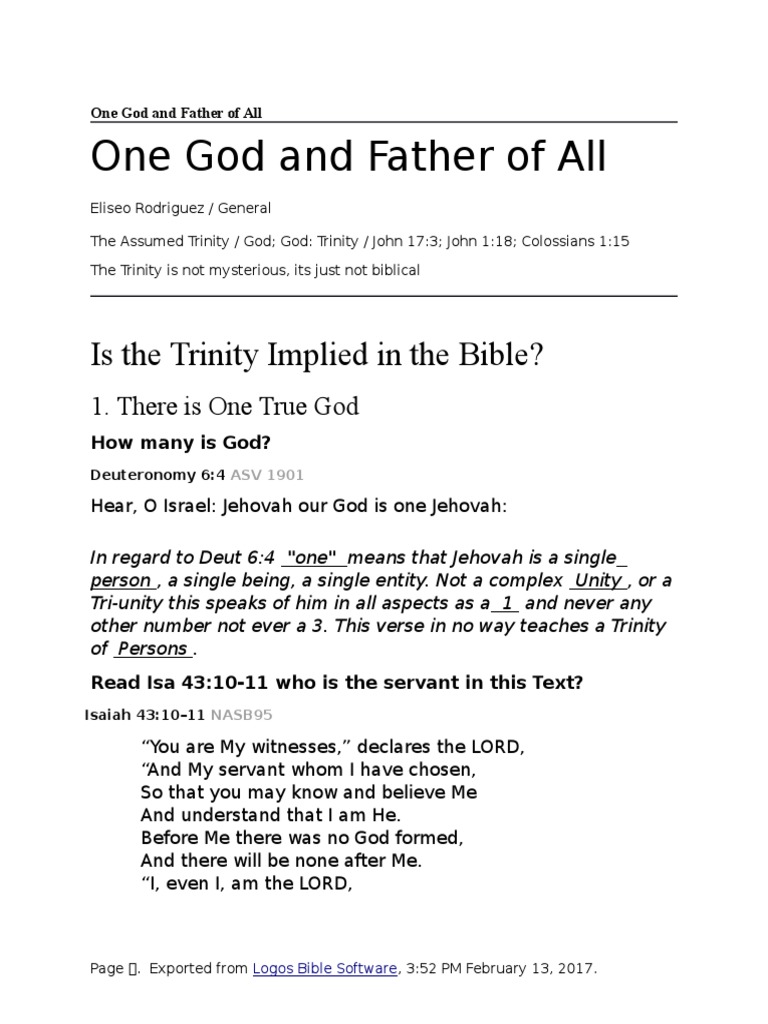 One God at All or Only One True God | PDF | God The Father | Trinity