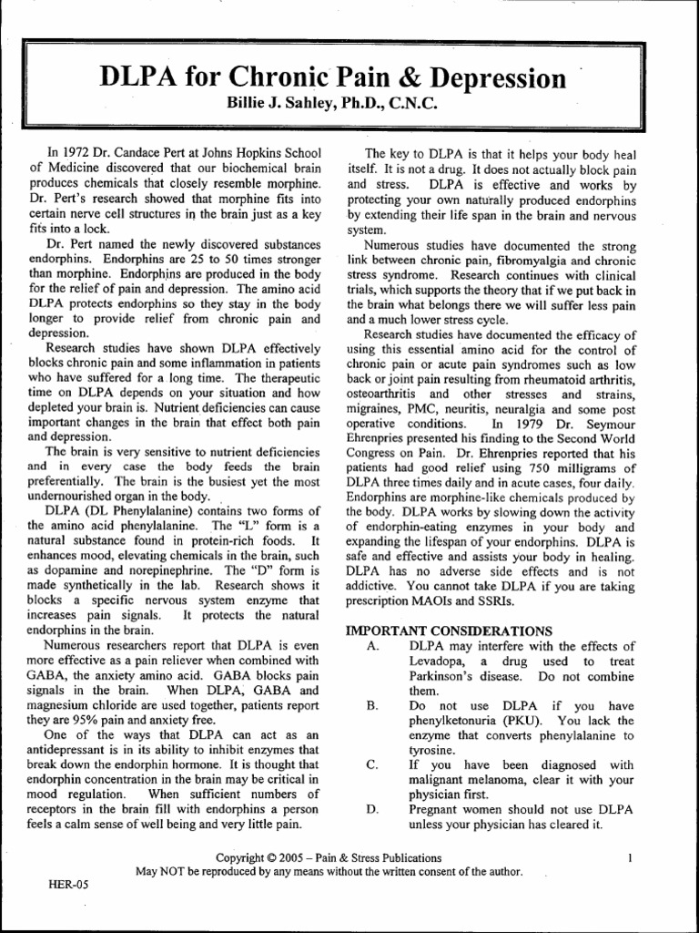 DLPA For Chronic Pain & Depression | PDF | Phenylalanine | Pain