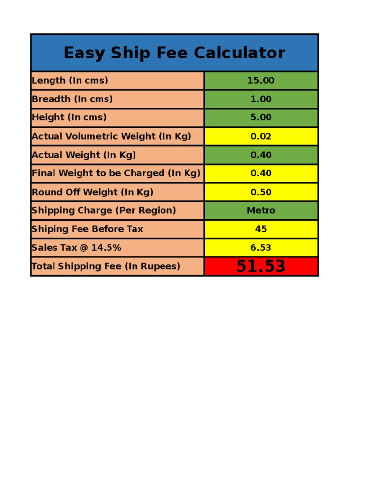 Easy Ship Fee Calculator | PDF