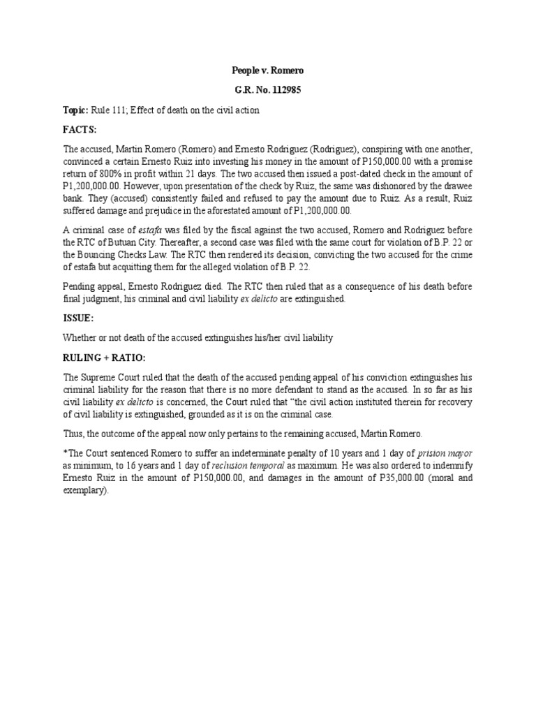 Rule 111 - People v. Romero [DIGEST]