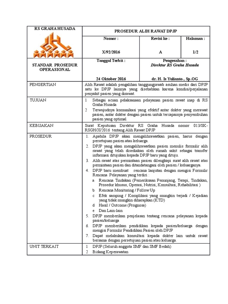 Sop Alih Rawat DPJP | PDF