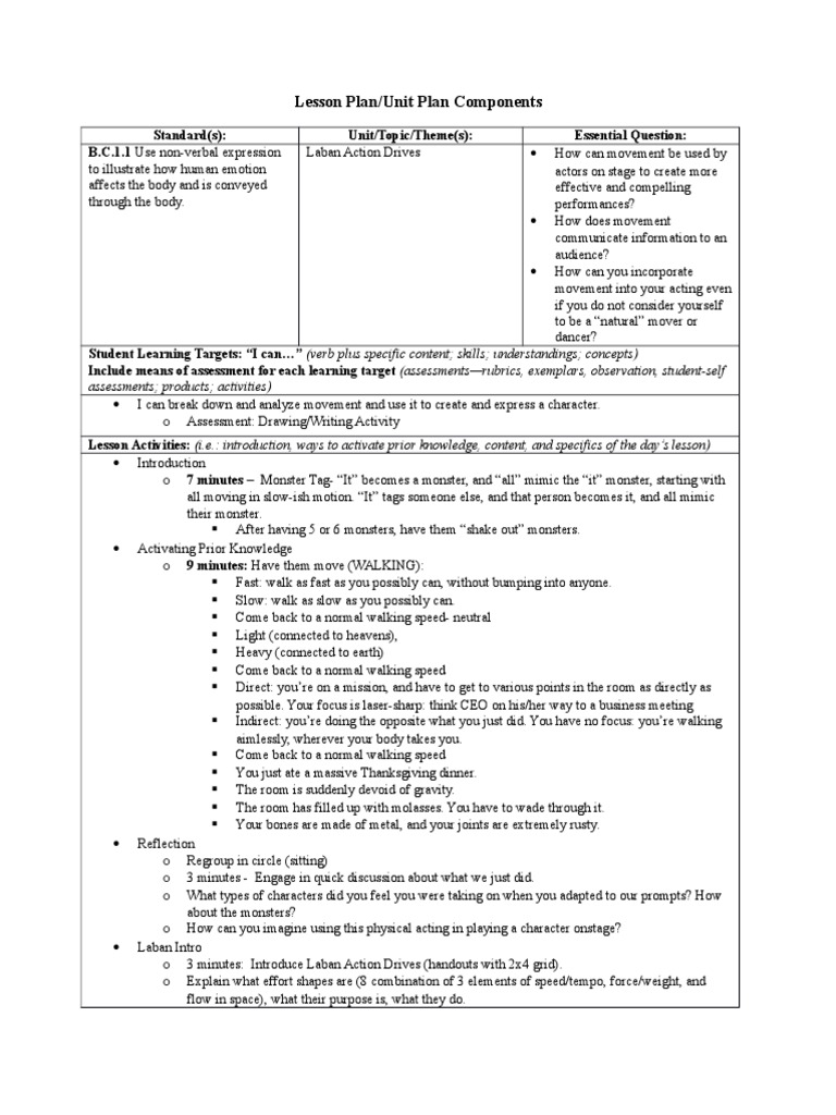 Laban Lesson Plan | PDF | Educational Assessment | Lesson Plan