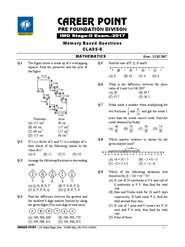 IMO Class 6 12 02 2017 | PDF | Angle | Elementary Mathematics