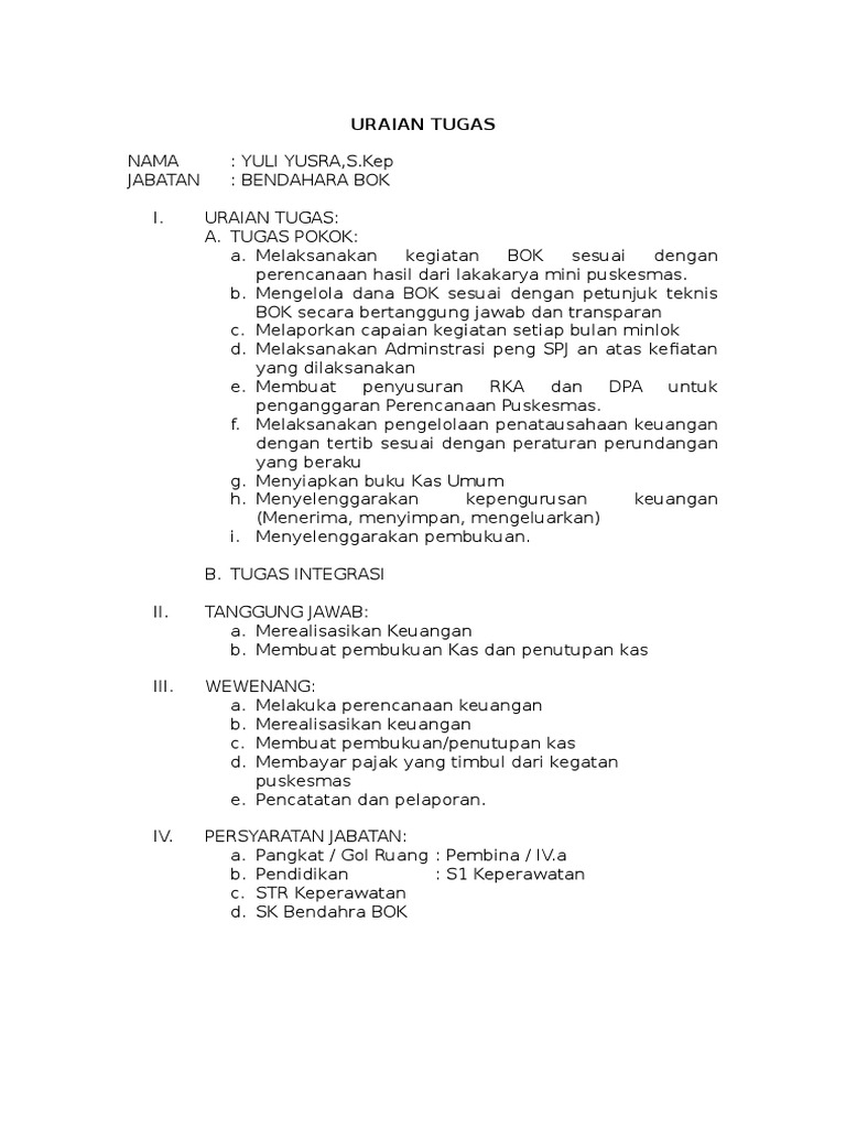 Contoh Form Uraian Tugas | PDF
