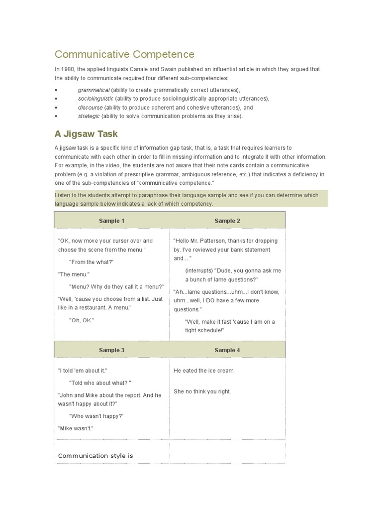 Communicative Competence Models | PDF | Communication | Grammar