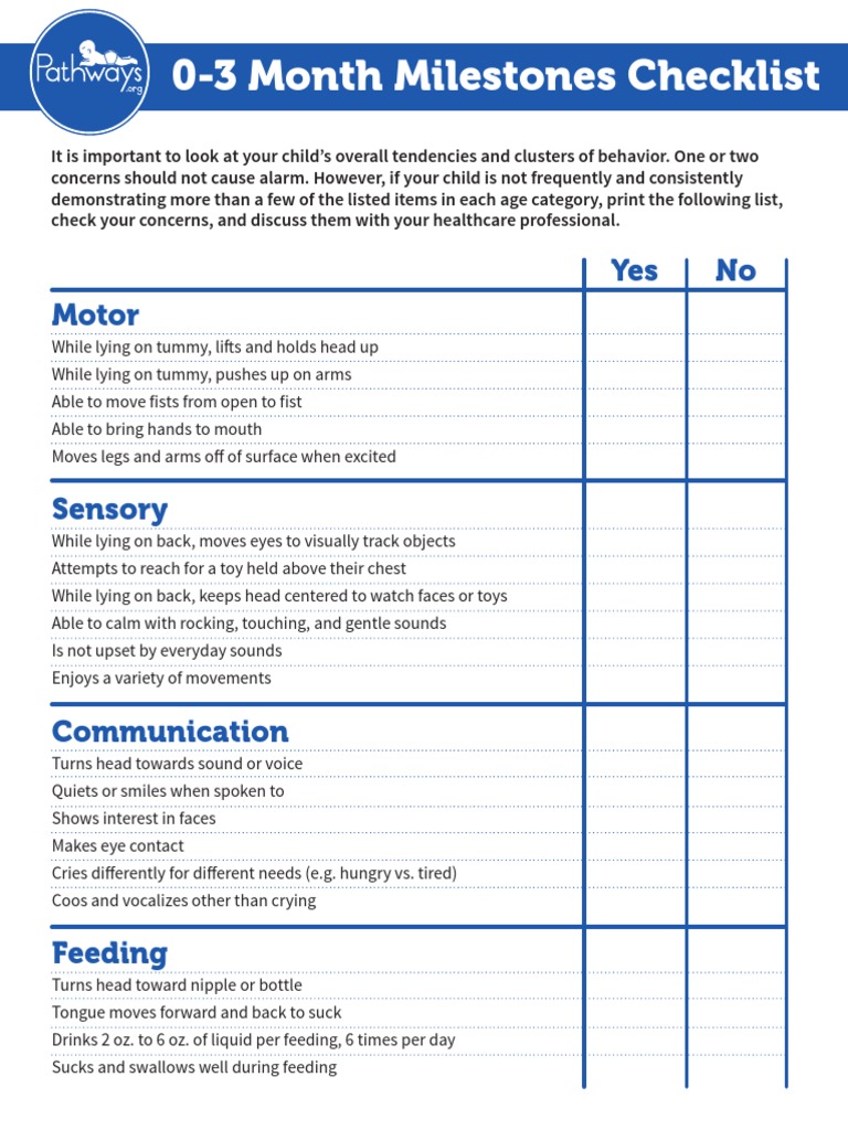 0-3 Month Milestones Checklist: Motor Yes No | PDF | Gesture | Pronoun