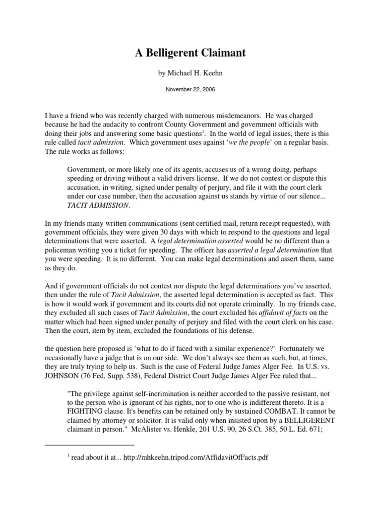 Belligerent Claimant | PDF | Traffic Ticket | Justice