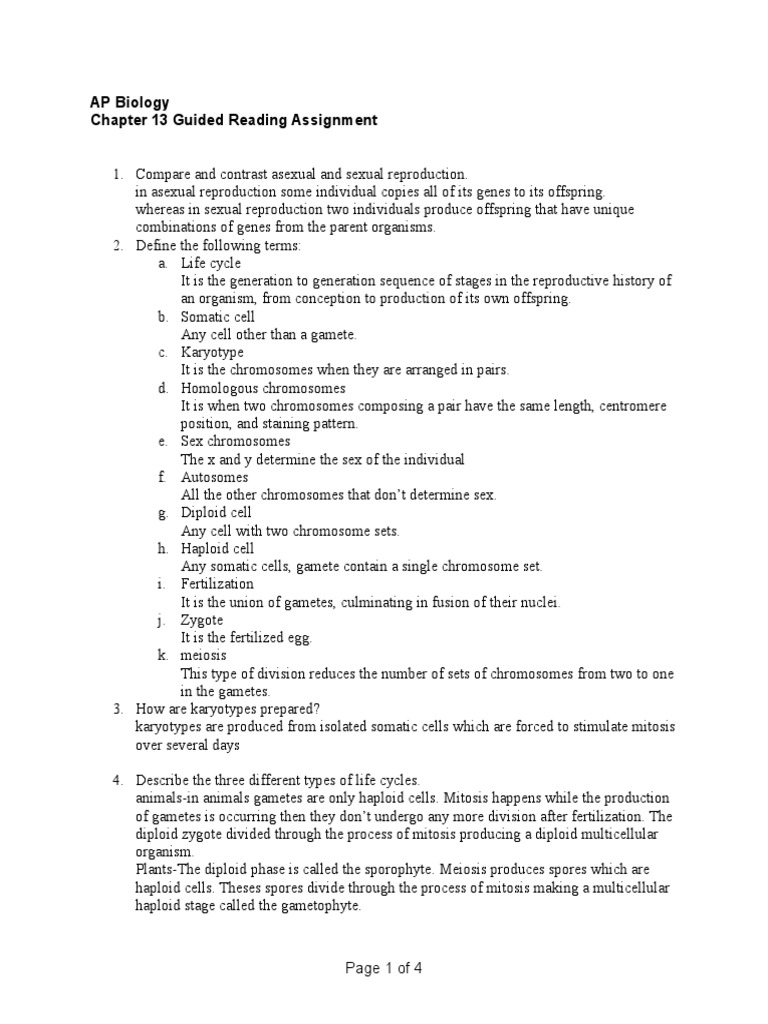CH 13 Guided Reading AP Bio | PDF | Meiosis | Ploidy