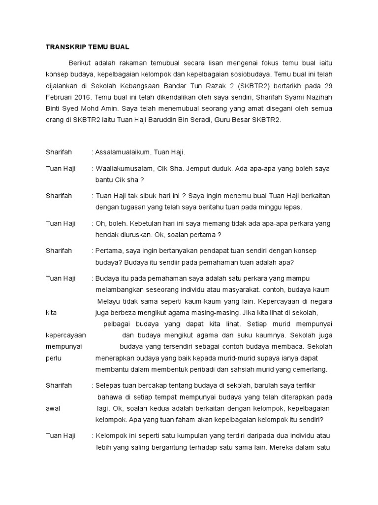 Transkrip Temu Bual | PDF