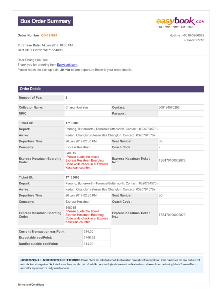 Order Summary | PDF | Ticket (Admission) | Bus