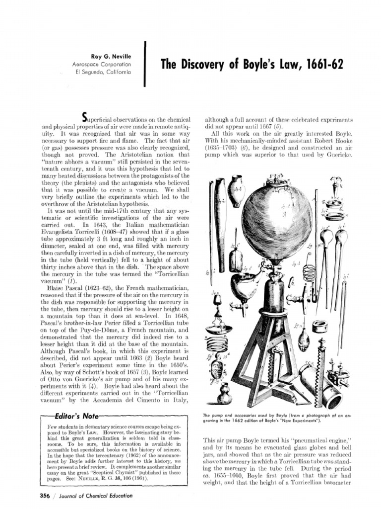 Boyle's Air Pump and Law Discovery | PDF | Vacuum | Pressure