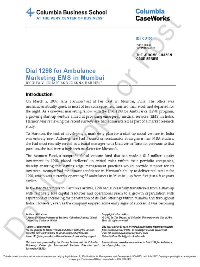 Dial 1298 For AmbulanceMarketing EMS in Mumbai | PDF | Venture Capital ...