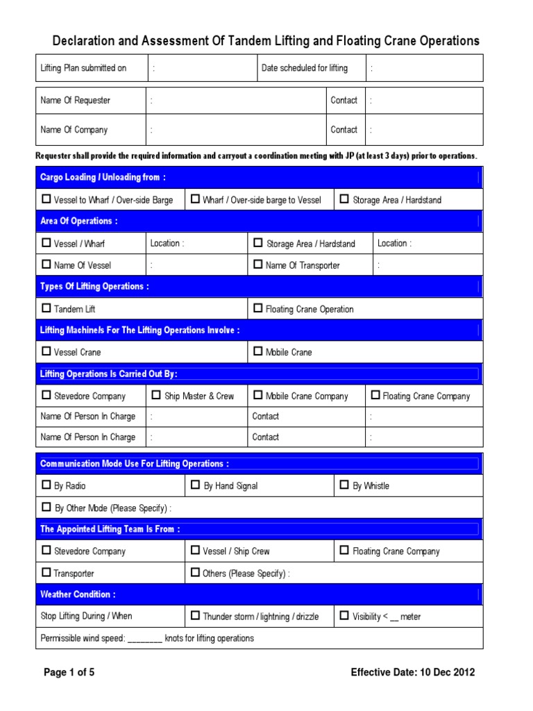 Tandem Lifting Operations Plan | PDF | Stevedore | Crane (Machine)
