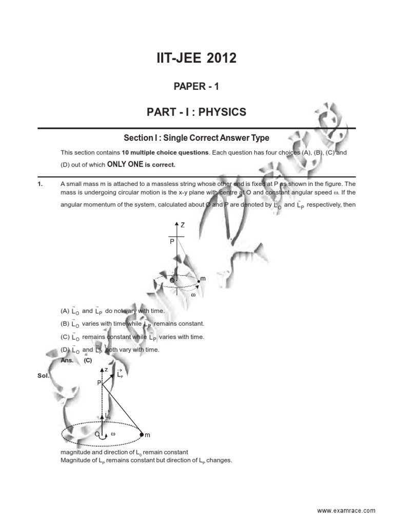 IIT Paper 1 Physics 2012 | PDF | Lens (Optics) | Measurement