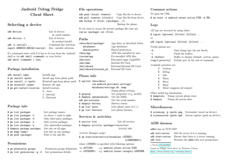 Adb Cheatsheet Pdf Pdf Screenshot Mobile App