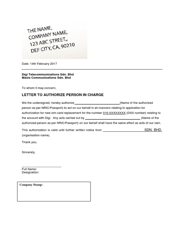Company Sim Card Authorization Letter Complete | Videotelephony ...