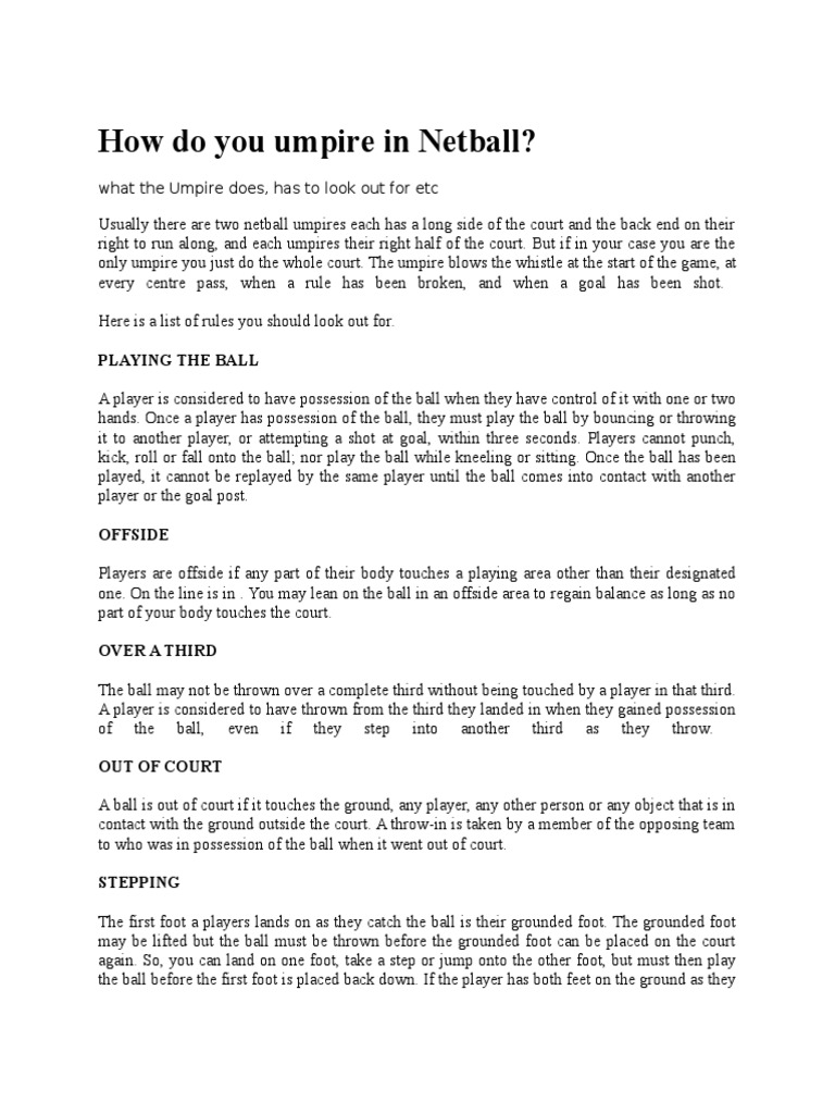 How Do You Umpire in Netball | PDF | Referee | Athletic Sports