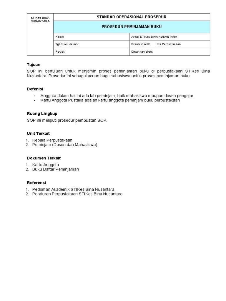 SOP Peminjaman Buku | PDF
