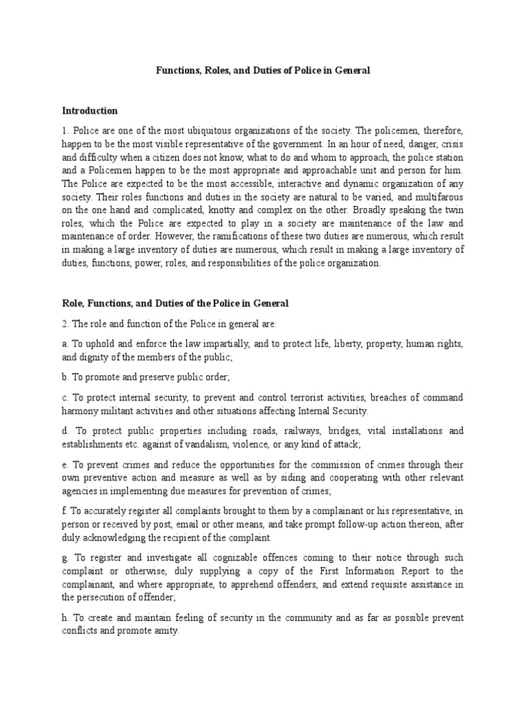 Functions, Roles, and Duties of Police in General | PDF | Police ...