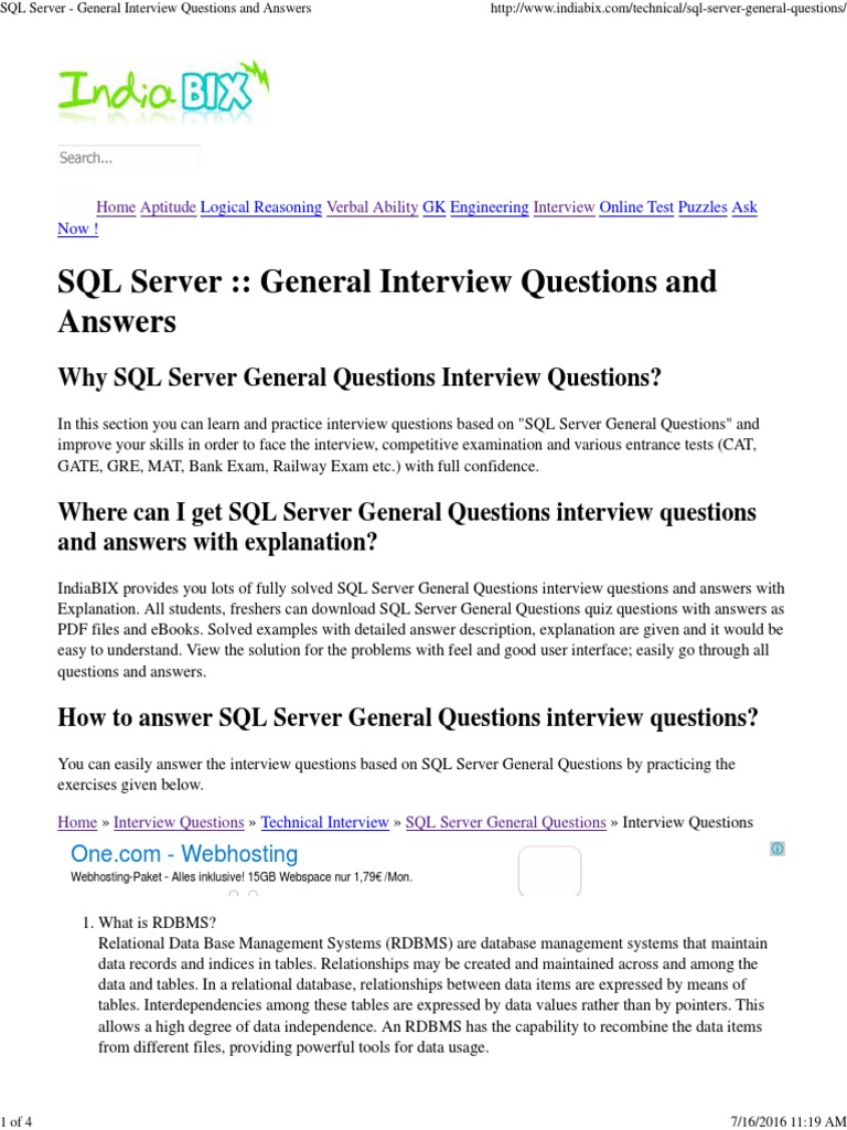 SQL Server - General Interview Questions and Answers | PDF | Relational Database | Databases