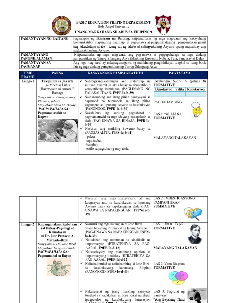Filipino Grade 9 Syllabus PDF | PDF
