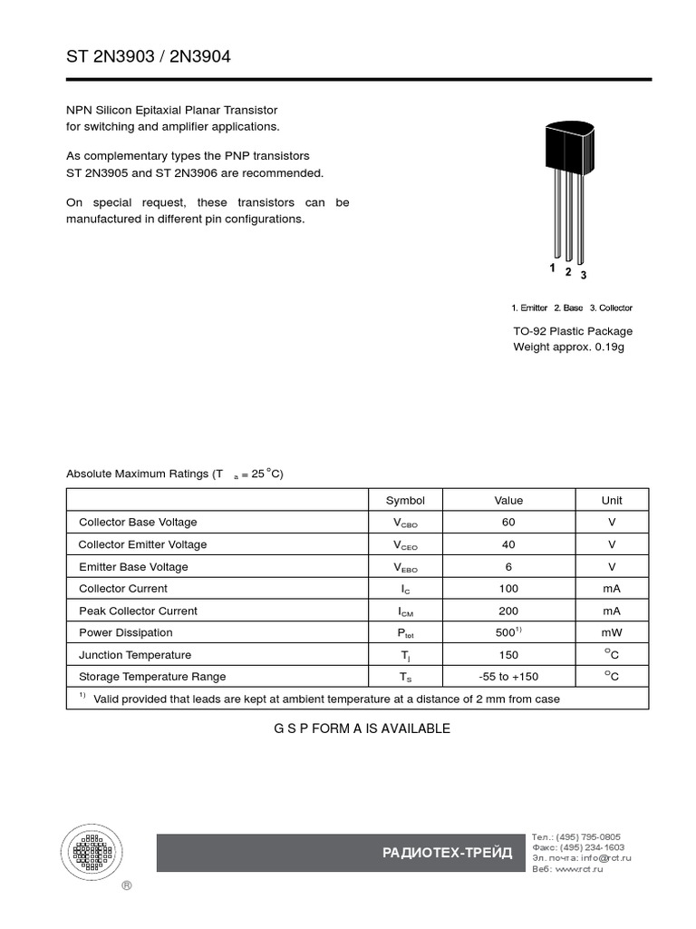 ST 2N3903 / 2N3904: G S P Form A Is Available | PDF