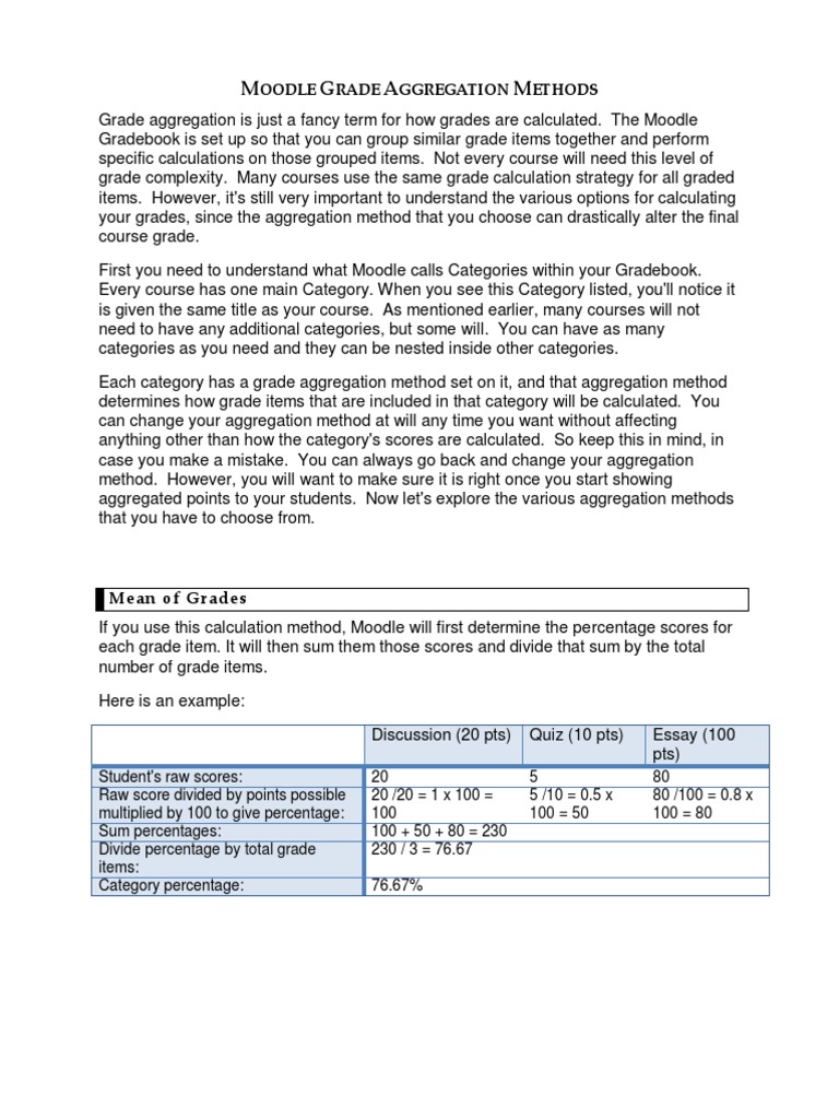 Grade Aggregation Moodle | PDF | Mean | Percentage