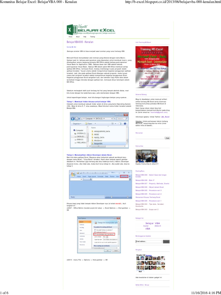 Komunitas Belajar Excel - BelajarVBA 000 - Kenalan | PDF
