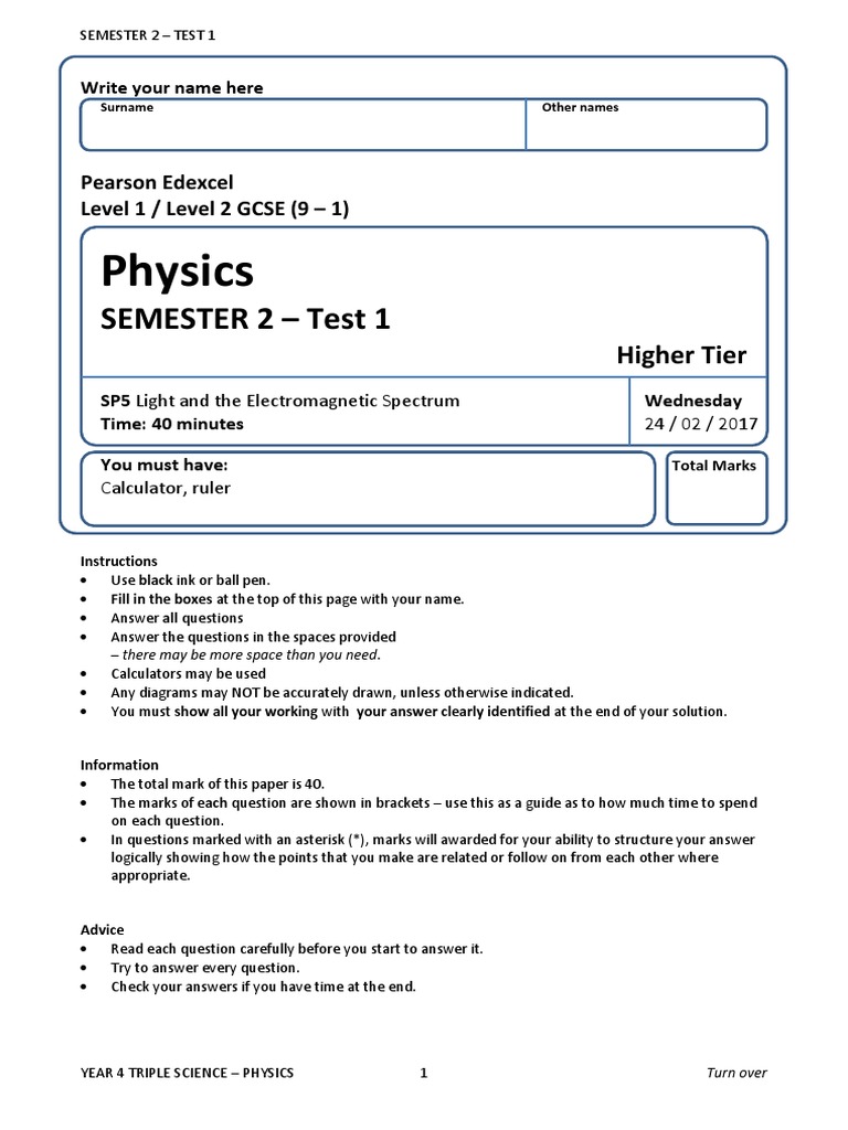 Edexcel GCSE (9-1) Physics SP5 Light and The Electromagnetic Spectrum ...