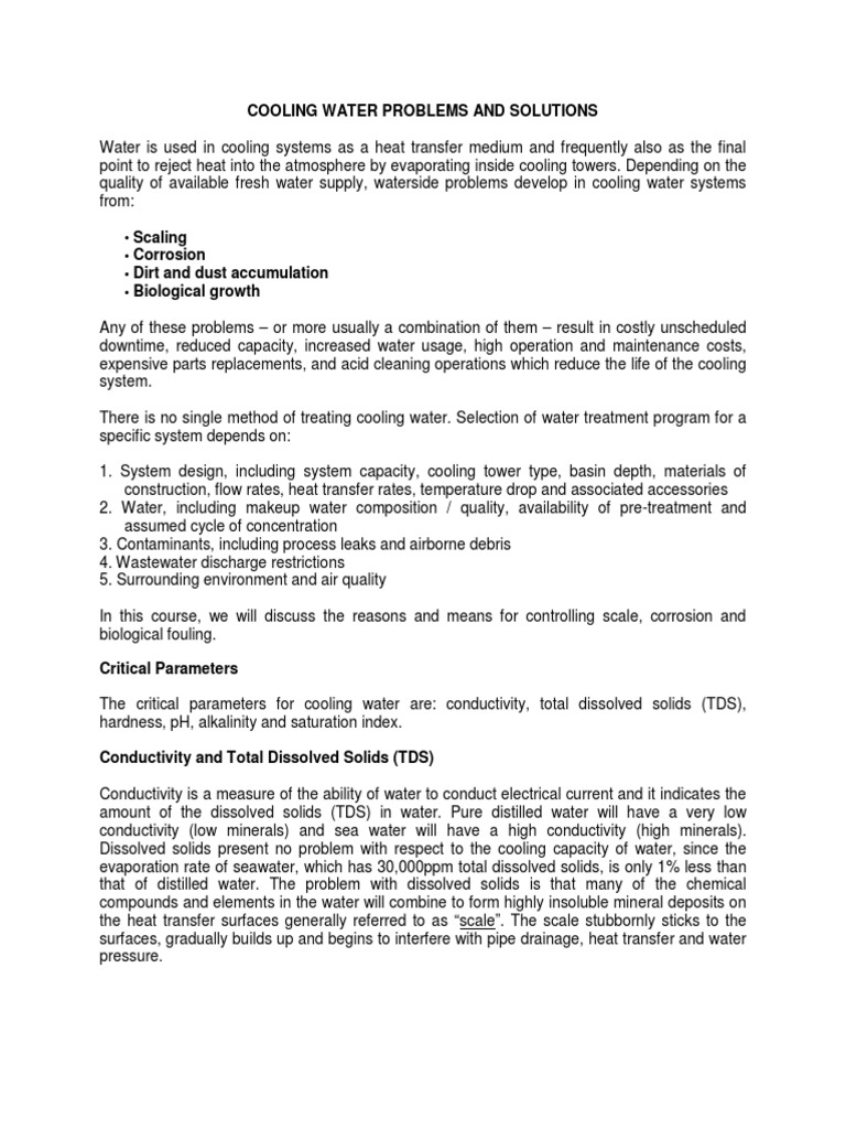 Cooling Water Problems & Solutions PDF | PDF | Corrosion | Ion Exchange