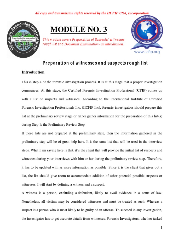 Forensics Training Masterclass Module - 3 | PDF | Evidence | Witness